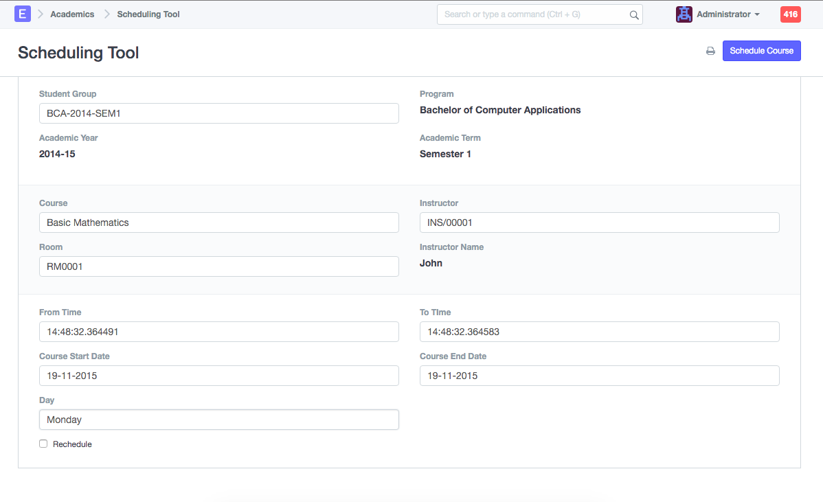 Scheduling Tool Scheduling Tool